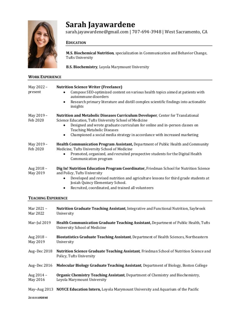 Nutrition Science Writer Resume | PDF | Health Care | Medicine