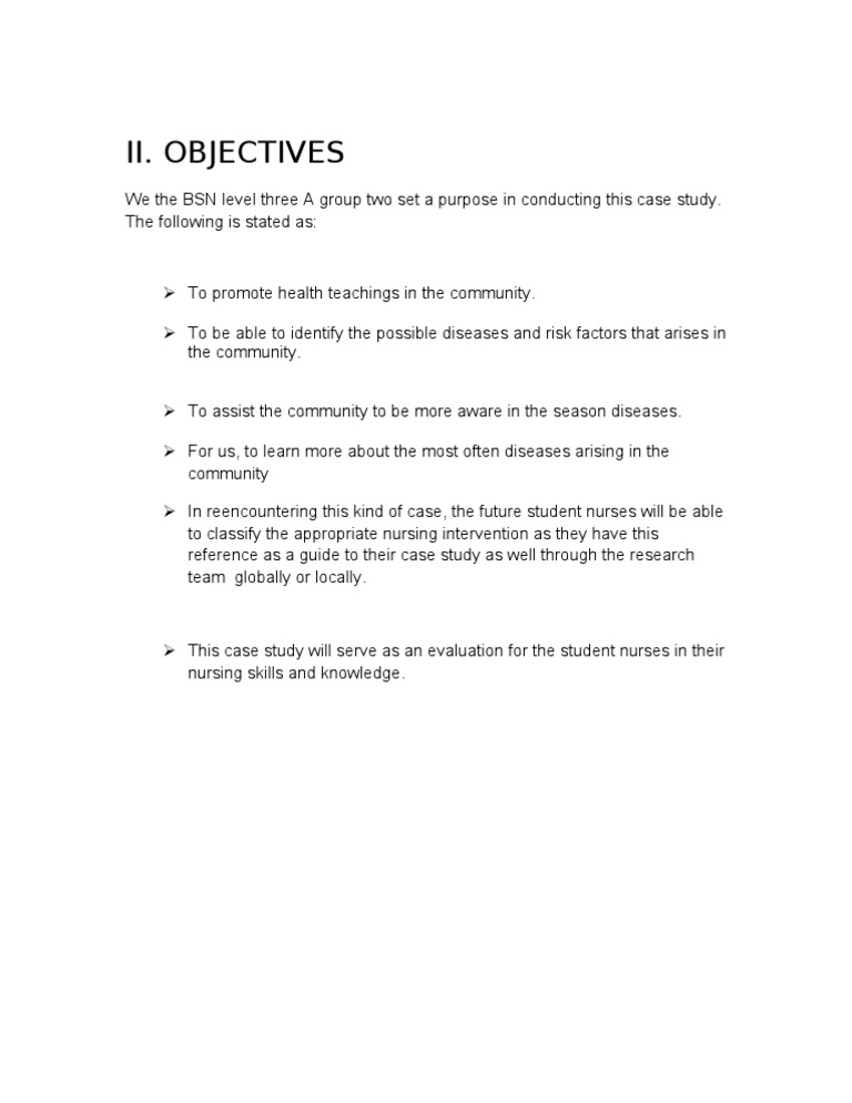 Community Health Case Study Objectives | PDF | Self-Improvement ...