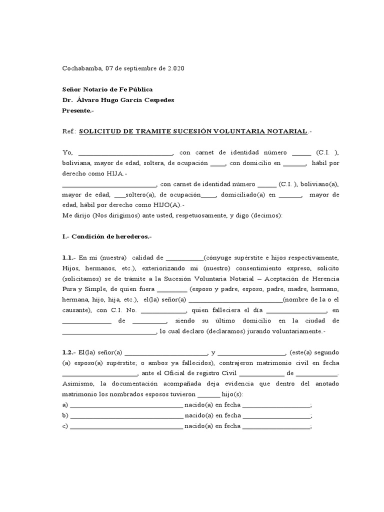 Solicitud Sucesion Via Notarial | PDF | Herencia | Derecho Civil ...