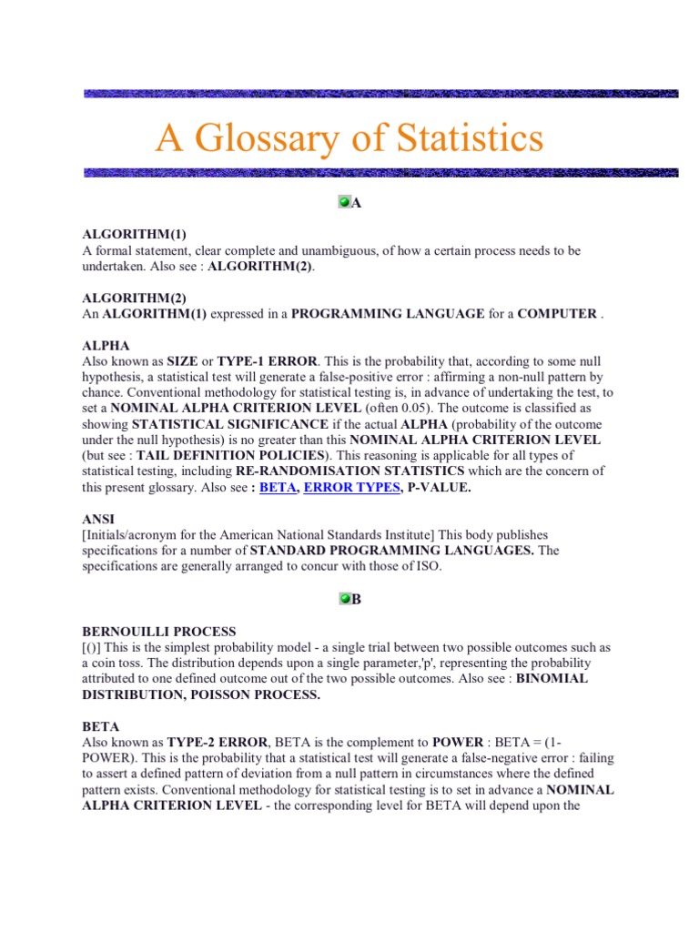 A Glossary of Statistics-001A | PDF | Resampling (Statistics) | Statistics