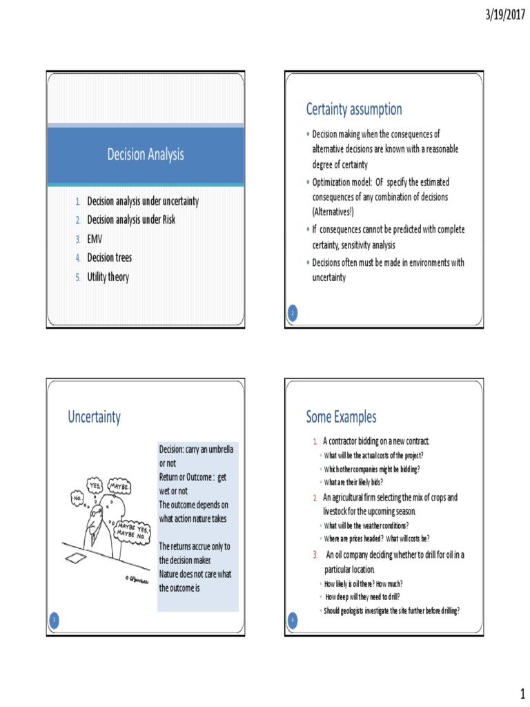 Certainty Assumption: Decision Analysis Decision Analysis | PDF | Utility | Risk