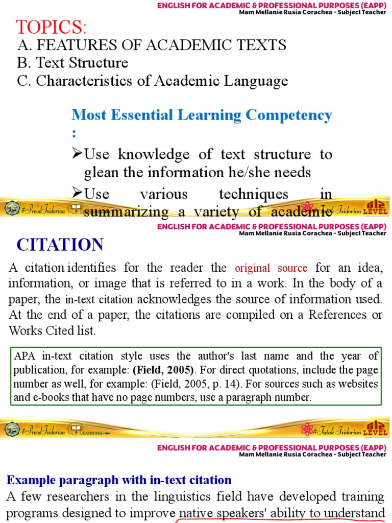 EAPP - Q1 - Lesson 1B - Features of Academic Texts | PDF
