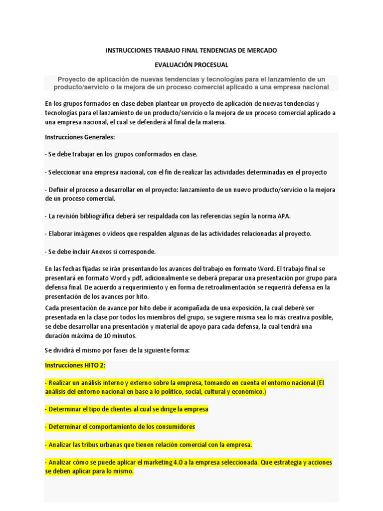 Instrucciones Trabajo Final Tendencias de Mercado Hito 2 | PDF | Marketing | Big Data