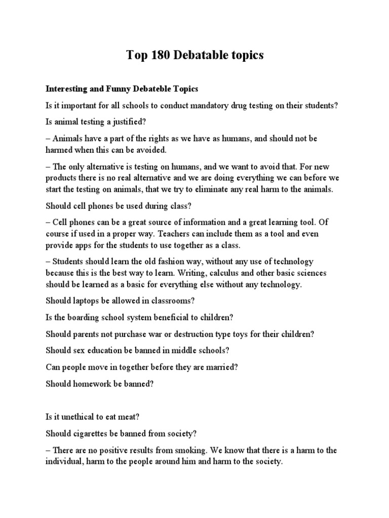Top 180 Debatable Topics | PDF | Social Science | Lifestyle