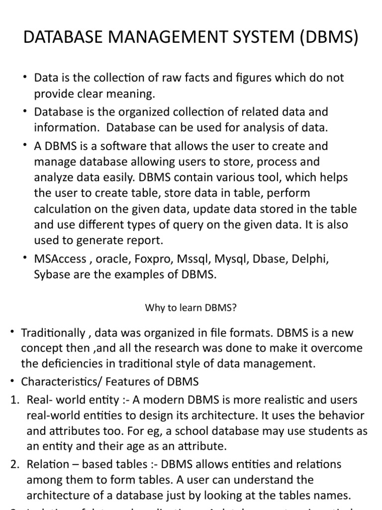 Database Management System (DBMS) | PDF | Databases | Information ... Database Management System (DBMS) | PDF | Databases | Information ...
