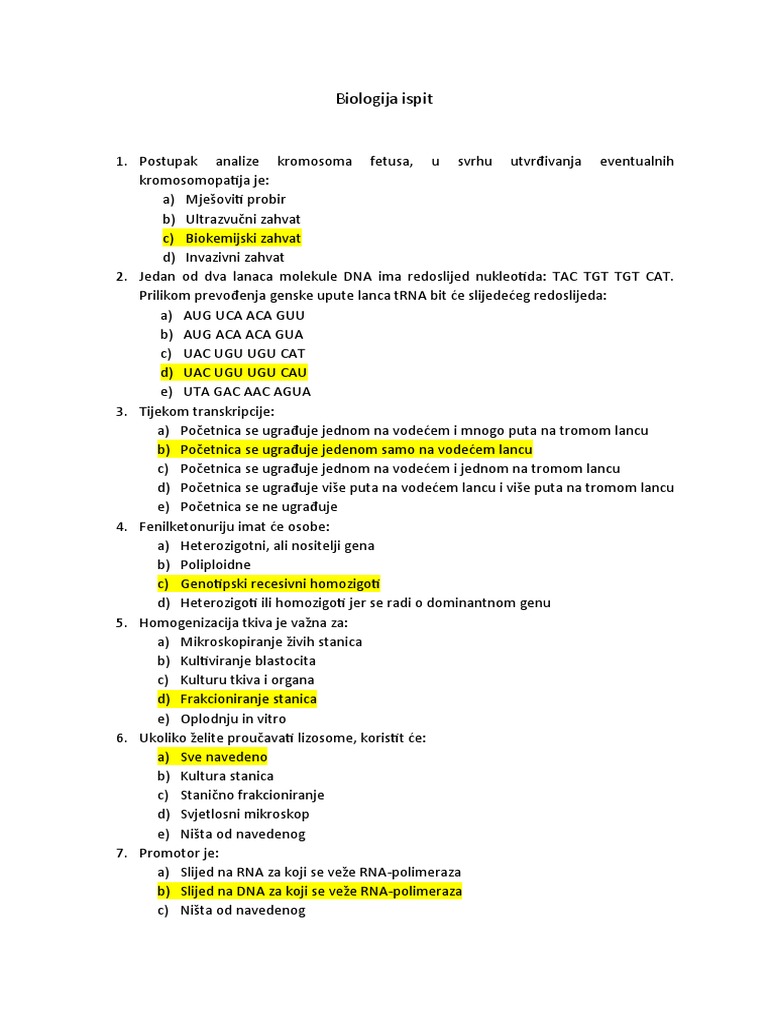 Biologija Sva Pitanja | PDF