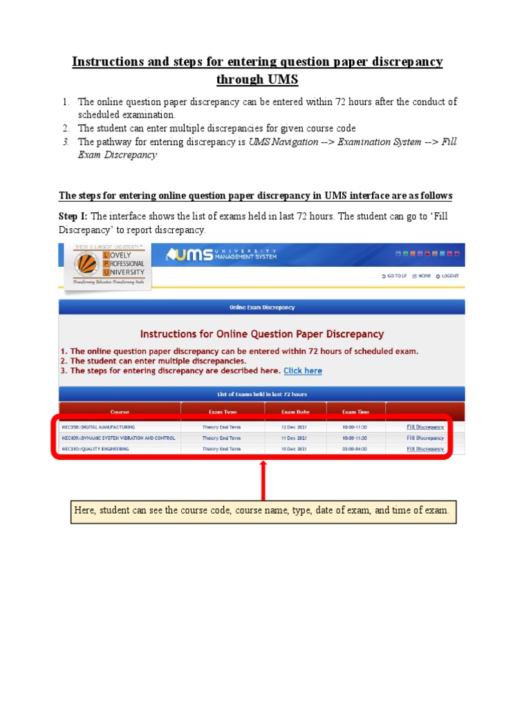 Instructions and Steps For Entering Question Paper Discrepancy Through UMS | PDF | Computing ...