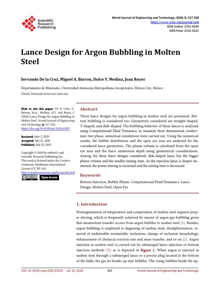 Lance Design For Argon Bubbling in Molten Metal | PDF | Fluid Dynamics ...