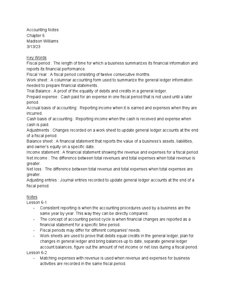 Accounting Chapter 6 Notes | PDF | Debits And Credits | Business Economics