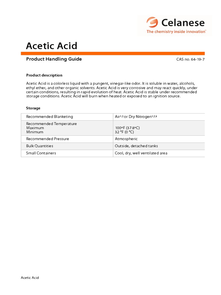 Acetic Acid Handling and Storage Guide | PDF | Stainless Steel | Pipe ...