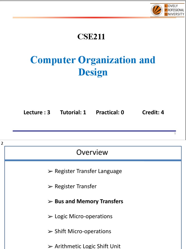 Computer Organization and Design: Lecture: 3 Tutorial: 1 Practical: 0 Credit: 4 | PDF | Computer ...