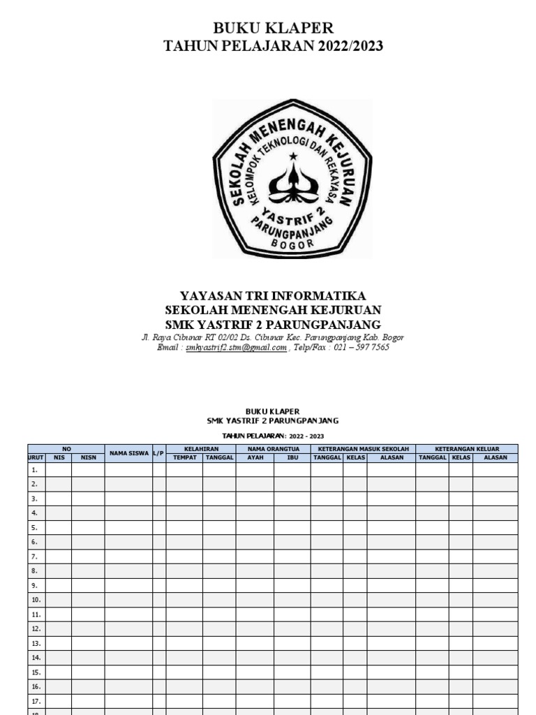 Buku Klaper Siswa - SMK Yastrif 2 Parungpanjang | PDF