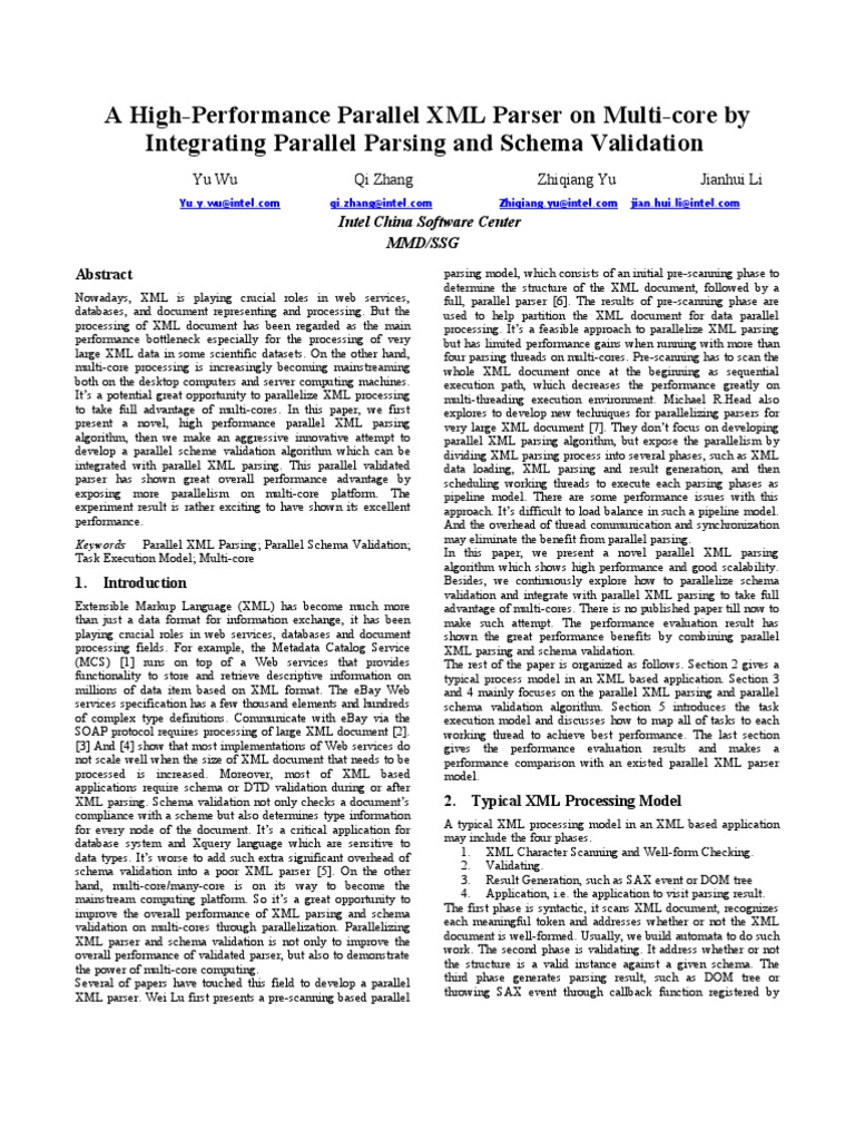 A High Performance Parallel Xml Parser On Multicore By Integrating Parallel Parsing And Schema