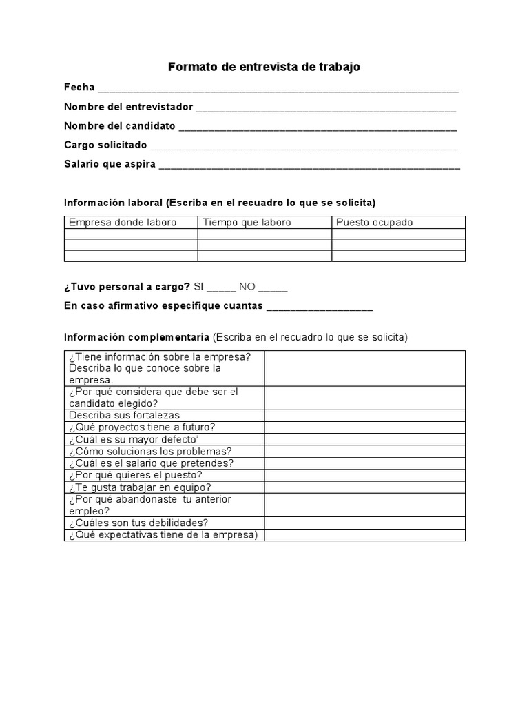 Formato de Entrevista de Trabajo | PDF | Entrevista de trabajo