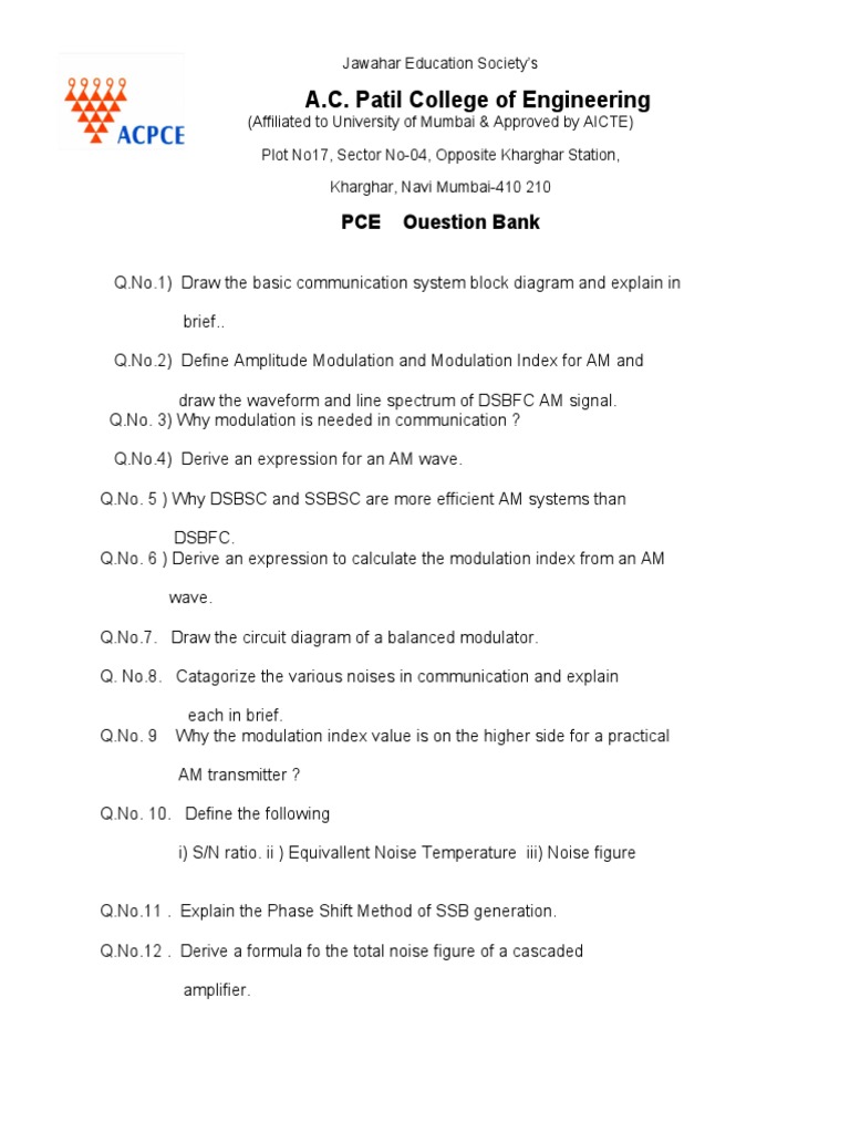 PCE Question Bank. | PDF