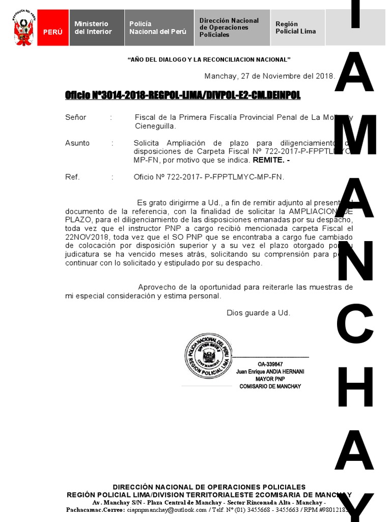 Oficio Solicita Ampliacion de Plazo de Carpeta Fiscal | PDF | Servicios ...