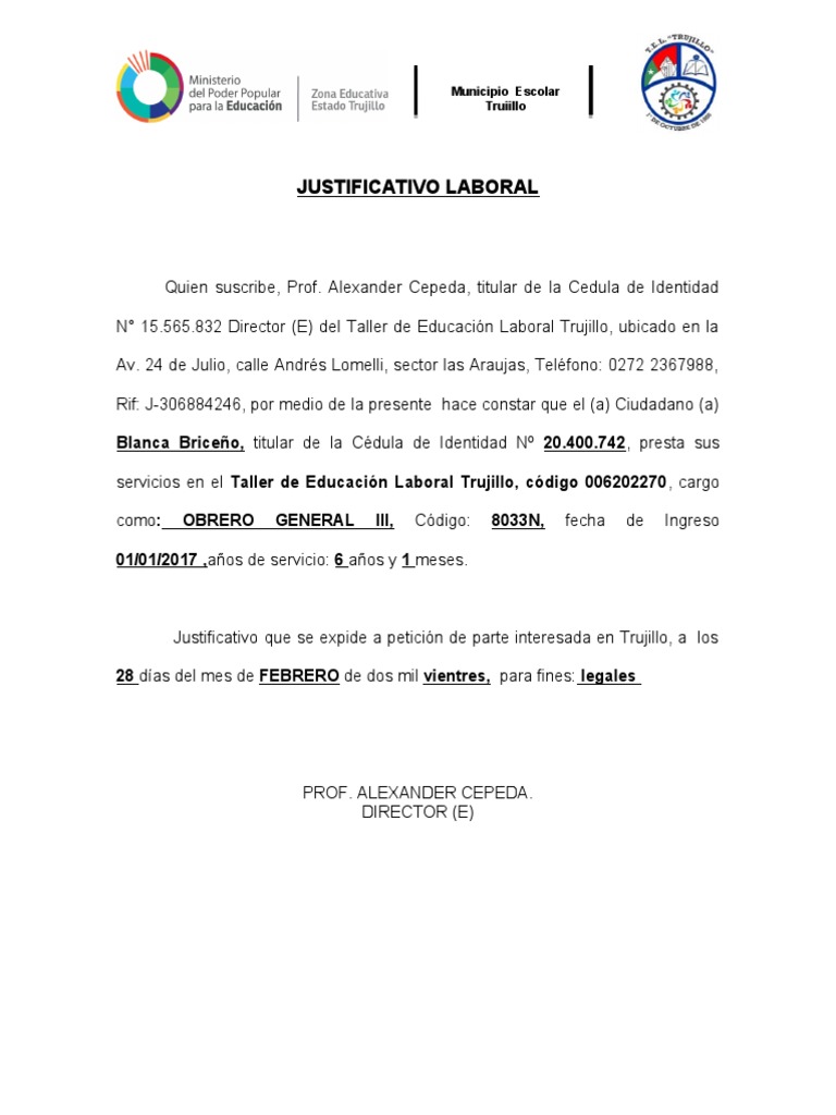 Justificativo Laboral Blanca | PDF