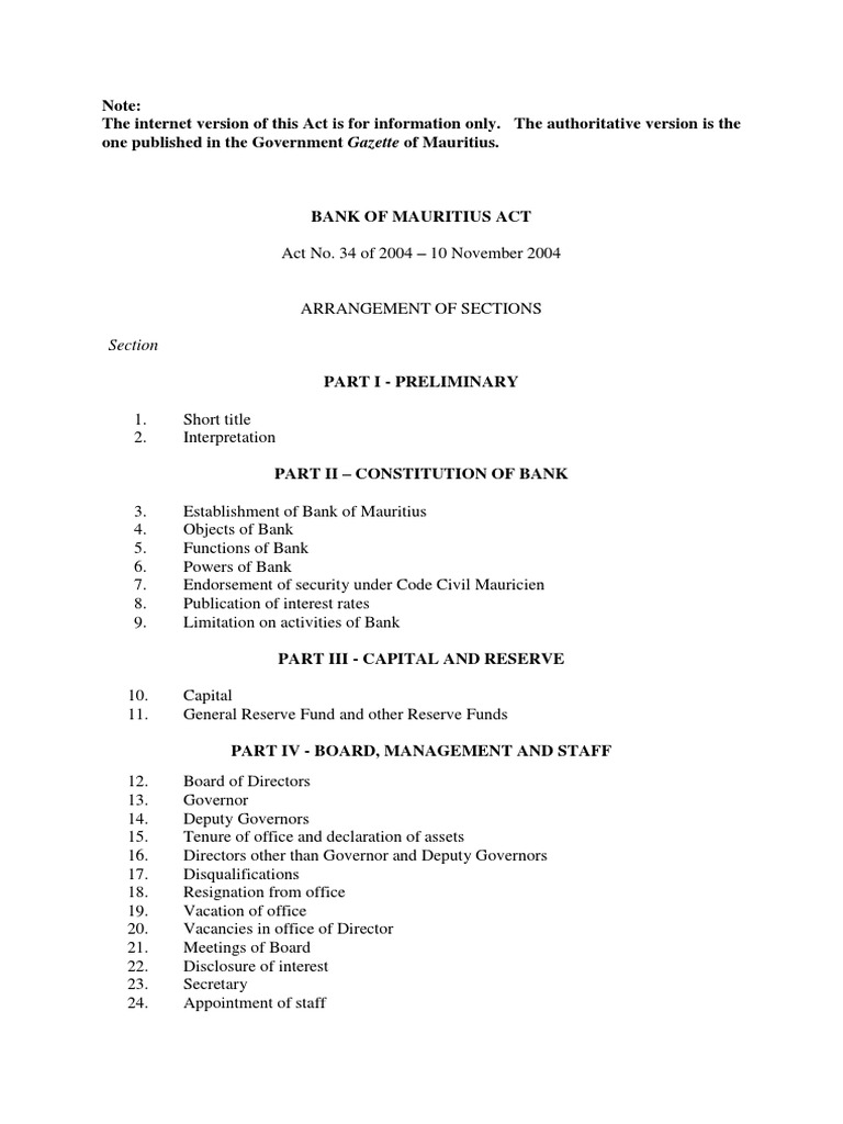 Bank of Mauritius Act Amended Fa 2022 | PDF | Banks | Derivative (Finance)