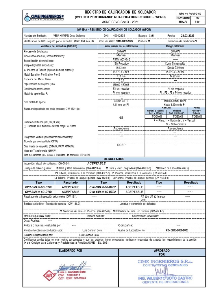 WPQ-CVH SMAW 6G-WPS 059 Rev 02 | PDF