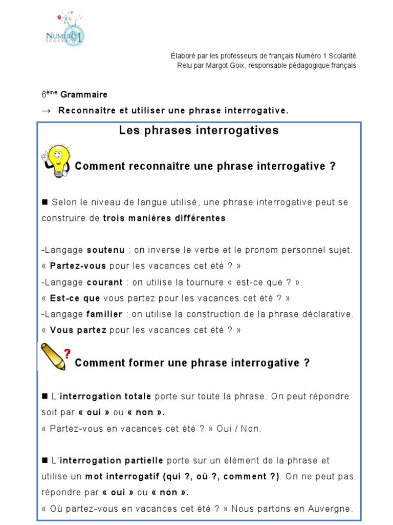 Maîtriser les Phrases Interrogatives | PDF | Question | Phrase