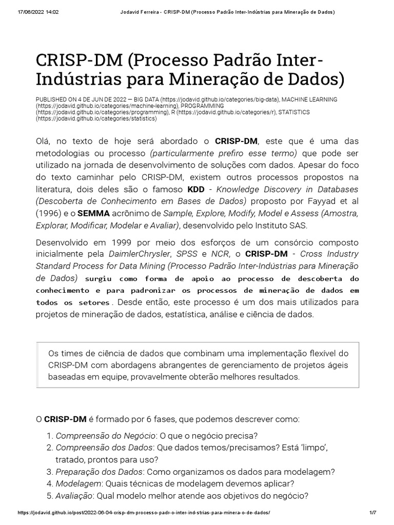 Crisp DM | PDF | Dados | Algoritmos