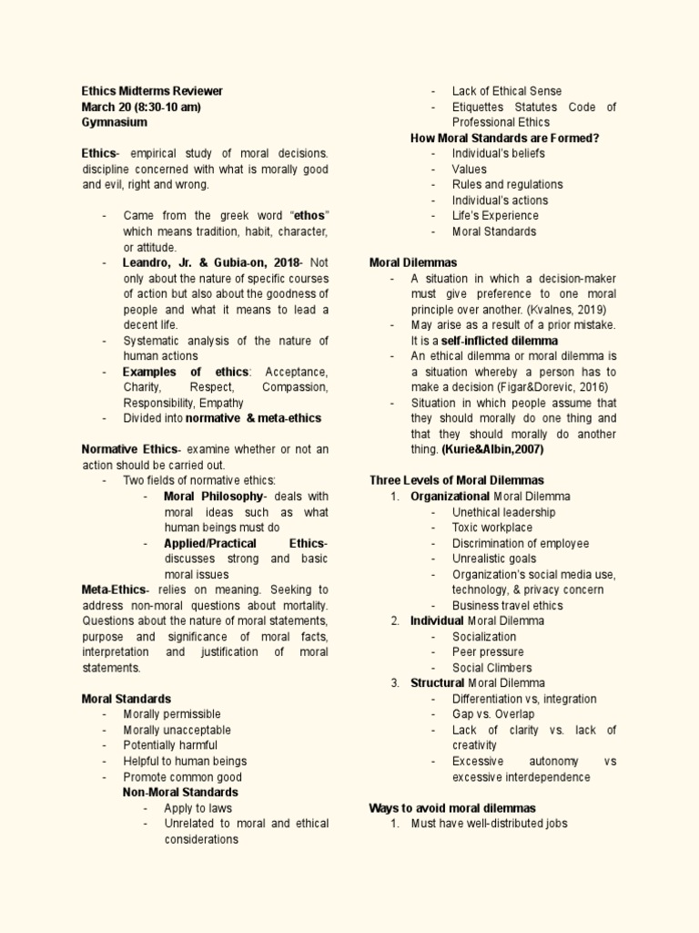 Ethics Reviewer 1 | PDF | Morality | Immanuel Kant