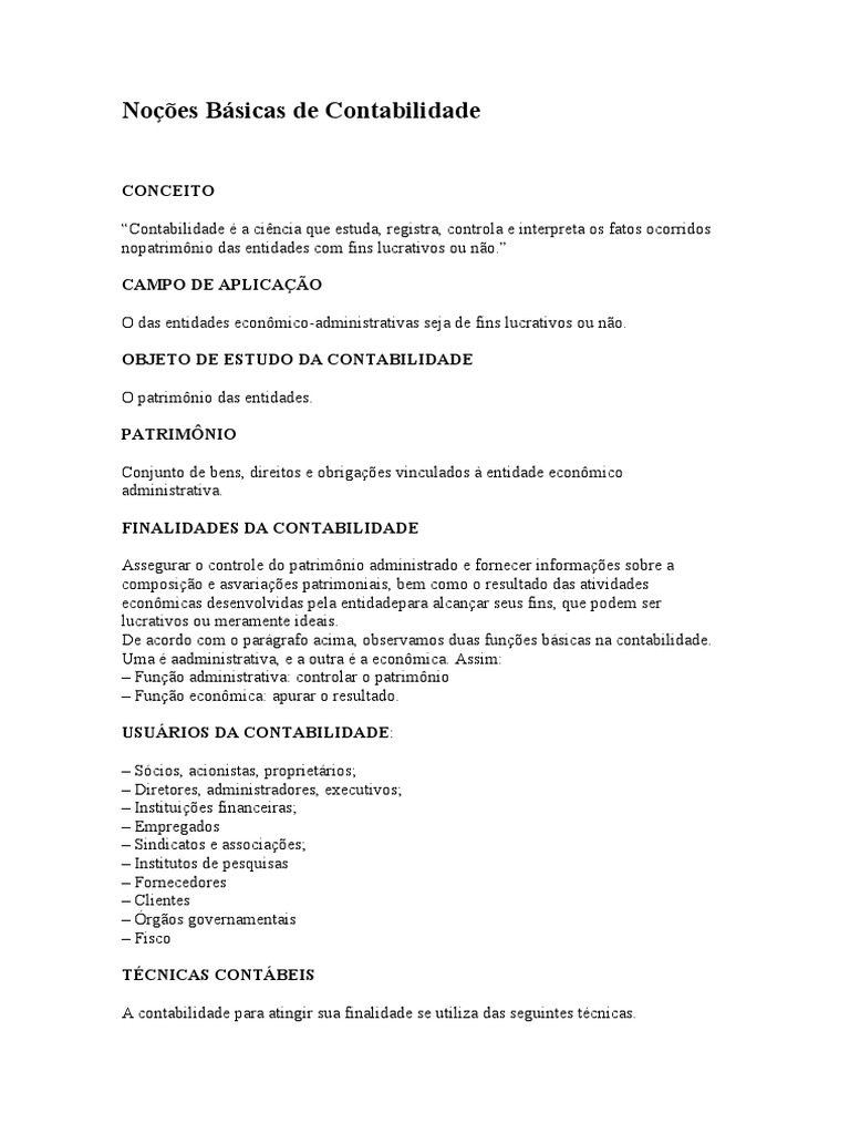 1 - Noções Básicas de Contabilidade | PDF | Contabilidade | Capital ...