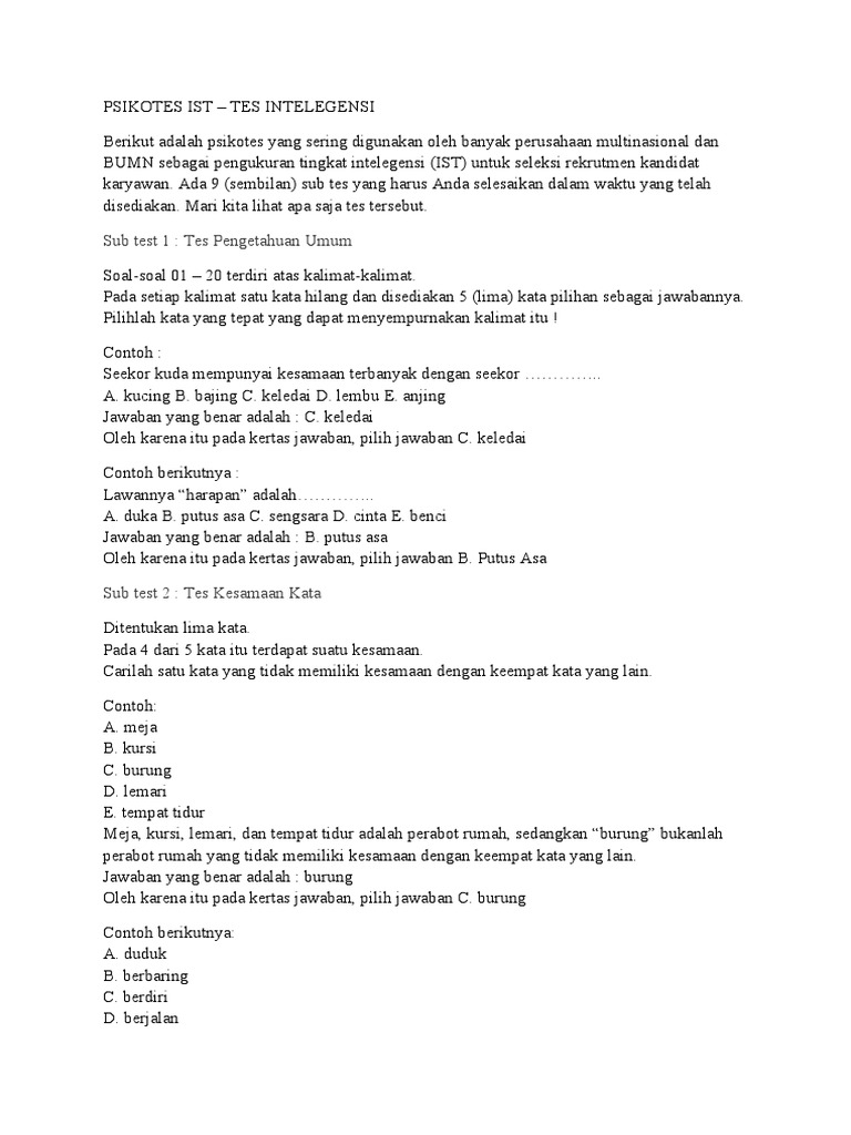 Psikotes IST: Panduan dan Contoh Soal | PDF