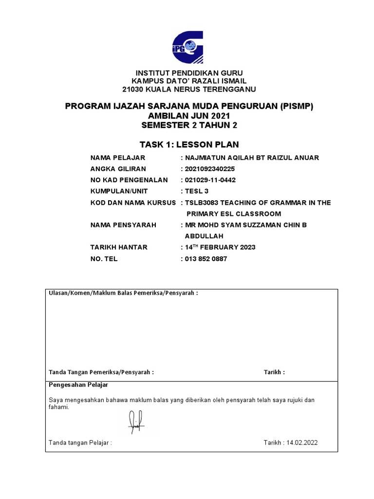 Lesson Plan Grammar | PDF