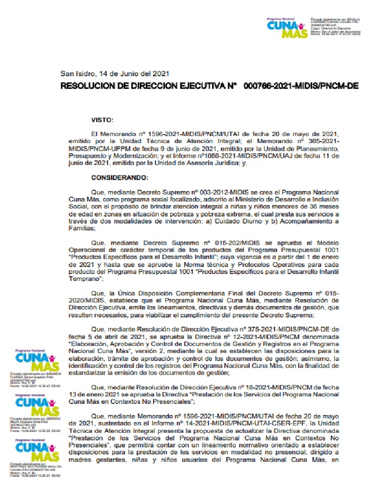 Rde #000766-2021-Midispncm-De - 14-06-21 Al 06-01-2022 | PDF | Discapacidad intelectual | Invalidez