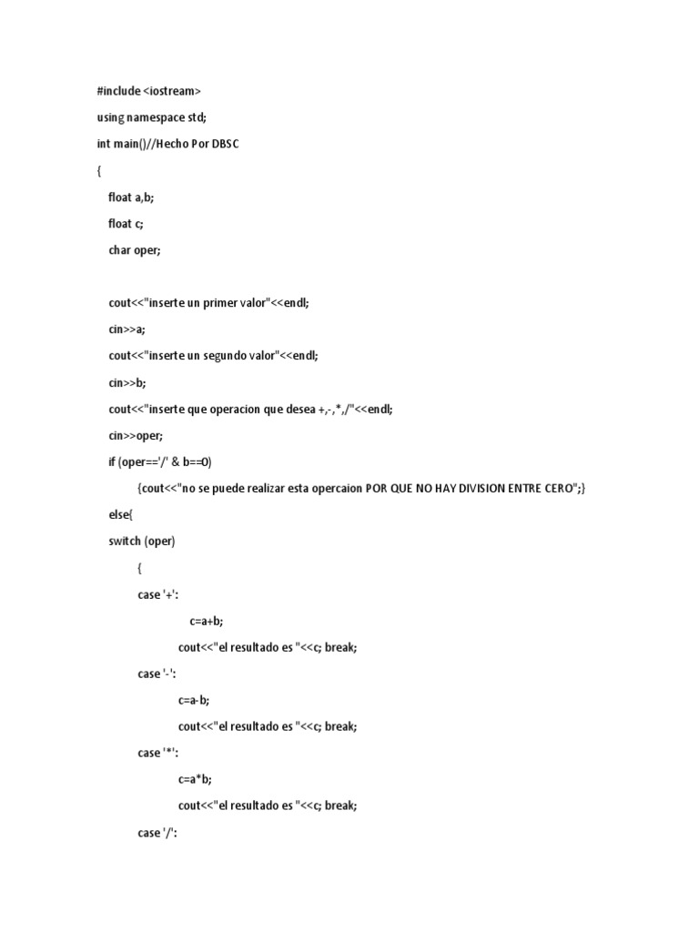 Calculadora C++ DBSC | PDF
