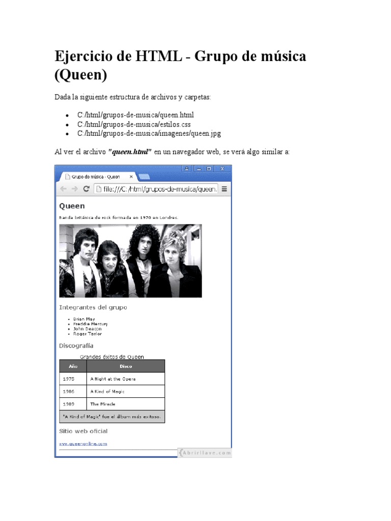 Ejercicio HTML sobre el grupo Queen | PDF | Hipervínculo | HTML