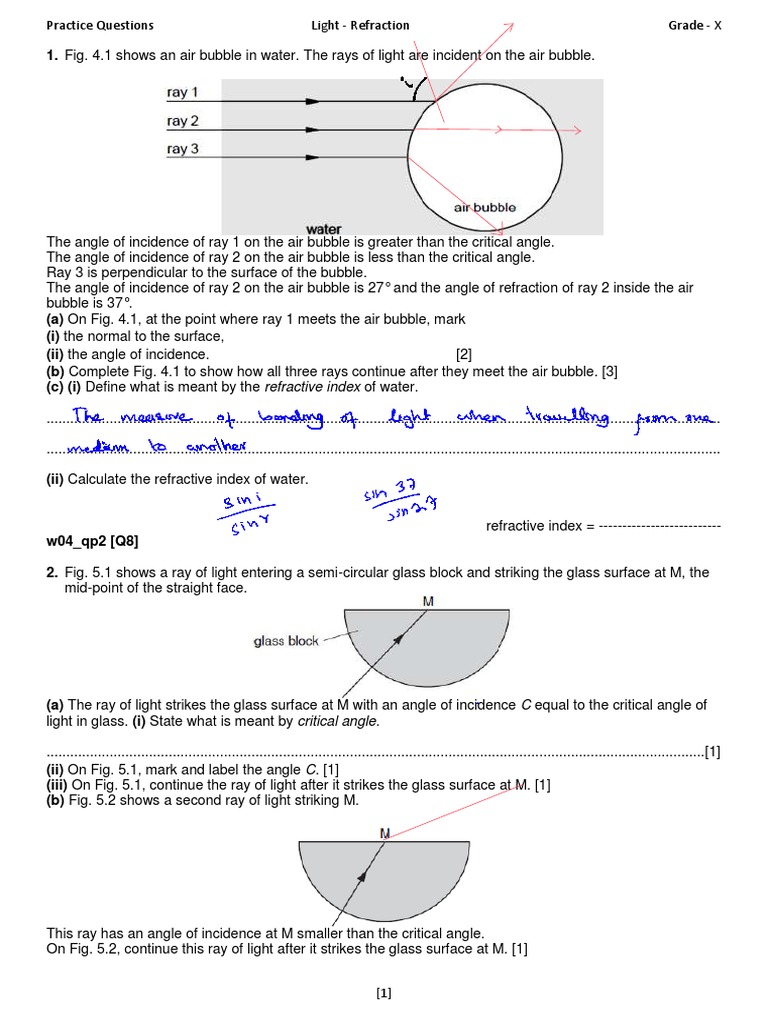 Light Practice Questions | Download Free PDF | Refraction | Physical ...