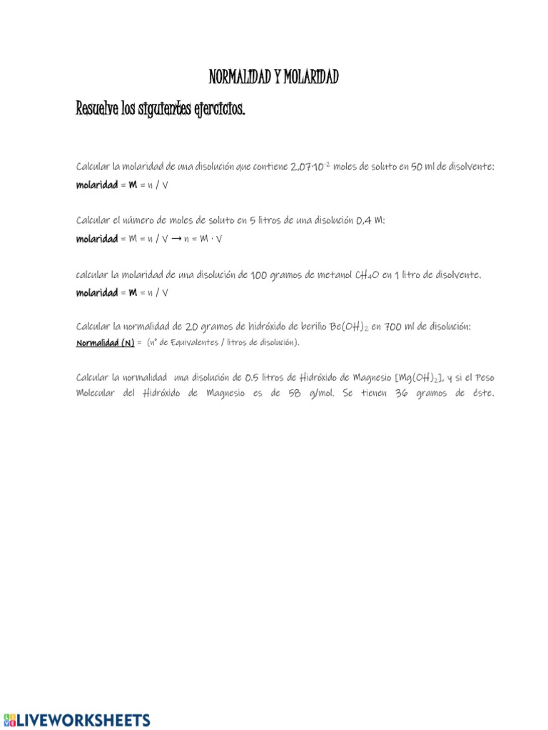 Normalida y Molaridad | PDF | Ciencia y matemáticas
