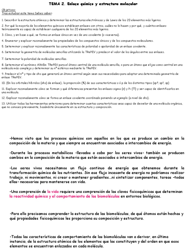 Tema 2_Enlace químico y estructura molecular_BQE2021 | PDF | Enlace covalente | Enlace químico