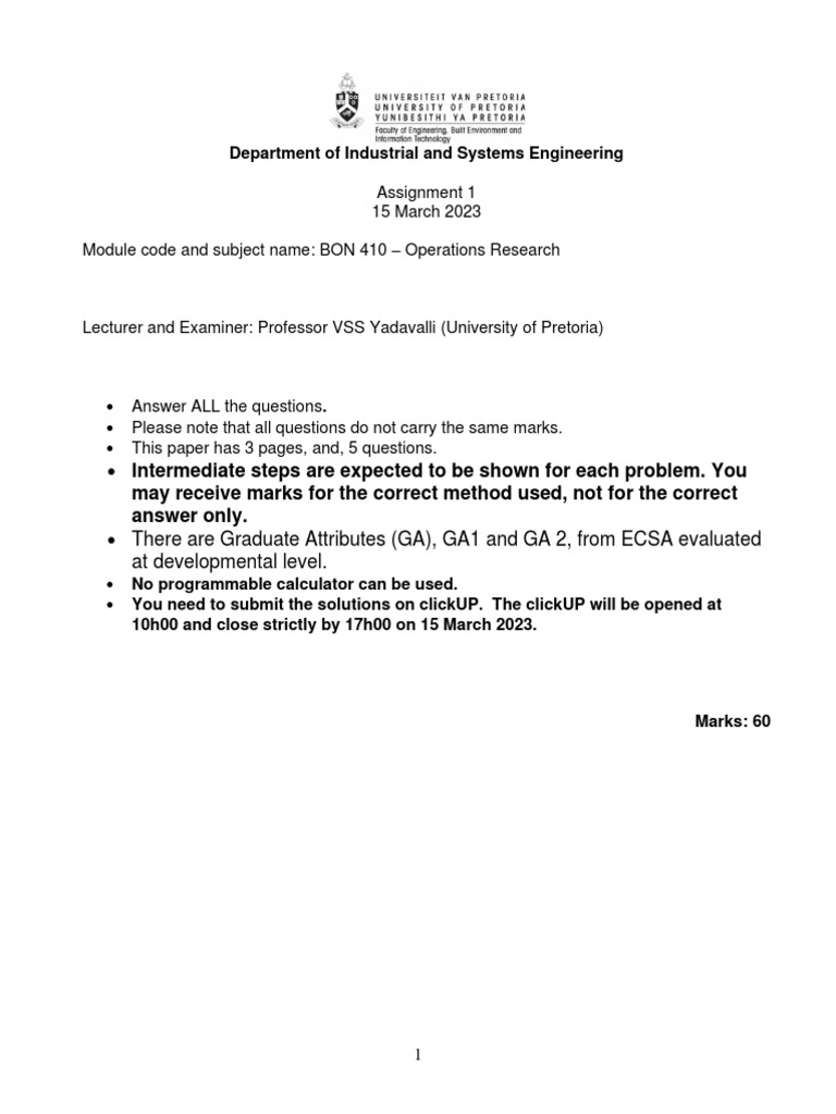 Operations Research Assignment | PDF | Markov Chain | Random Variable