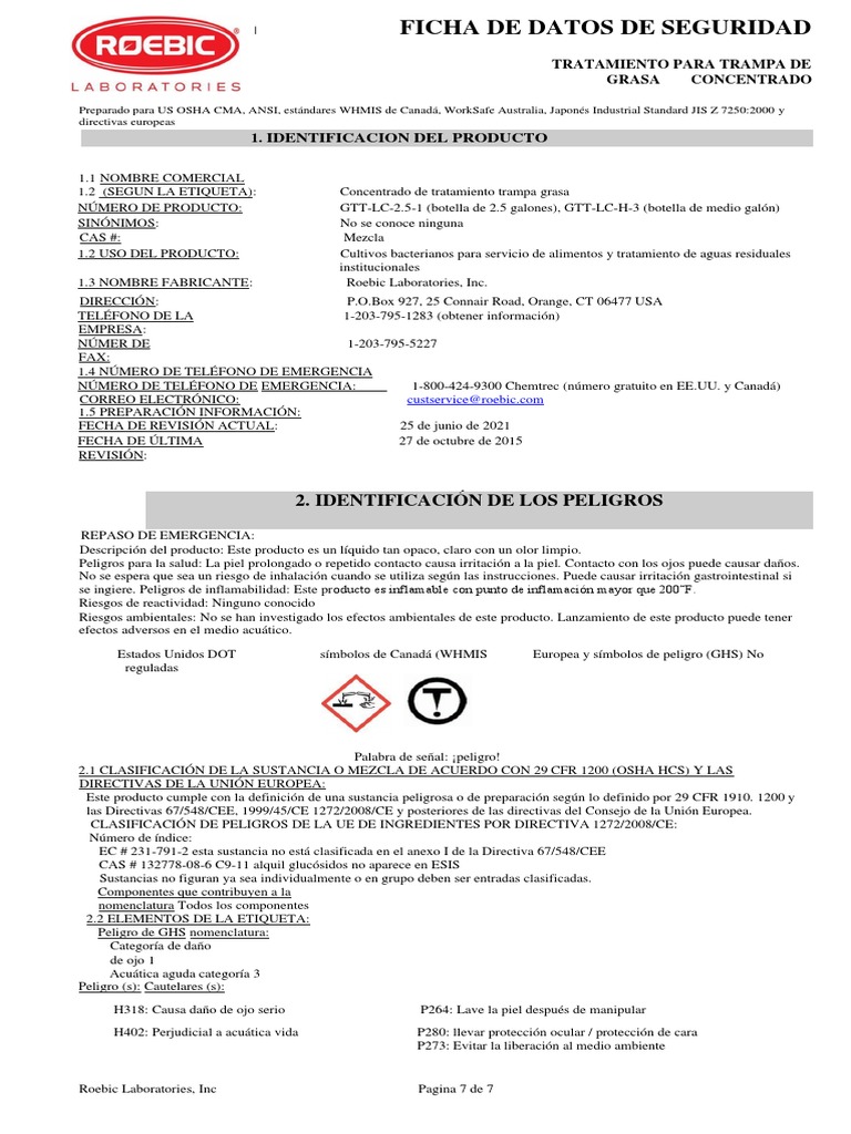 GD-SKU 121601-Tratamiento para Trampas de Grasa-SDS | PDF | Agua ...