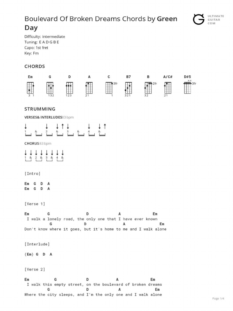 Boulevard of Broken Dreams Chords | PDF
