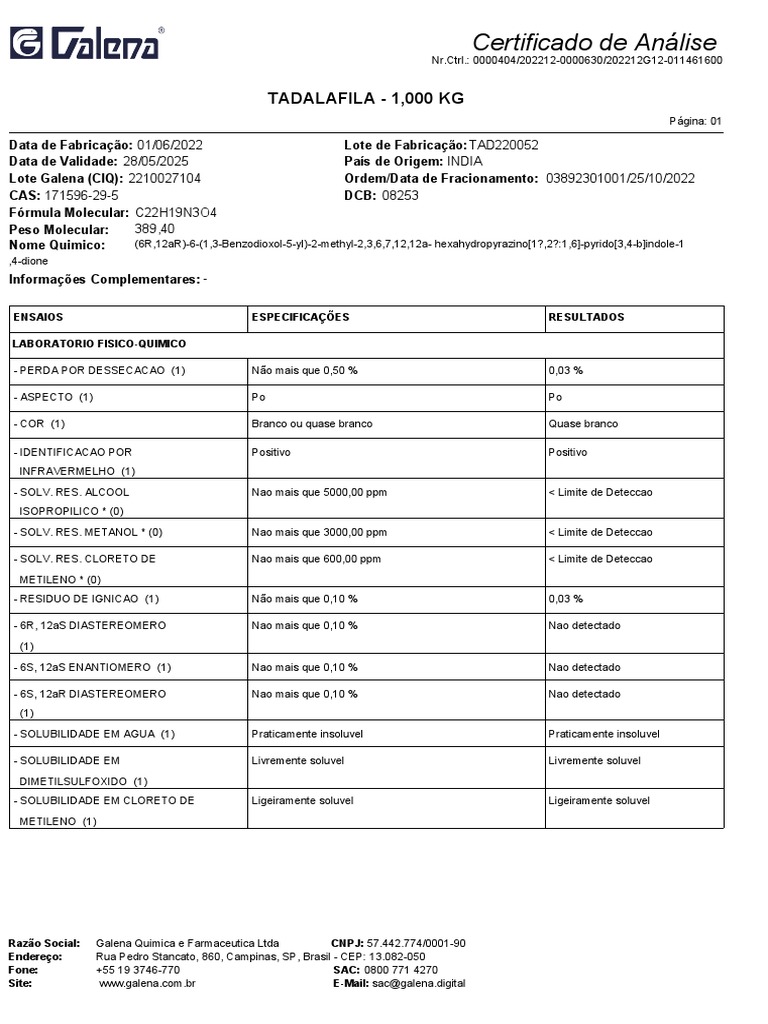 Tadalafil - Laudo | PDF | Química Física | Metrologia