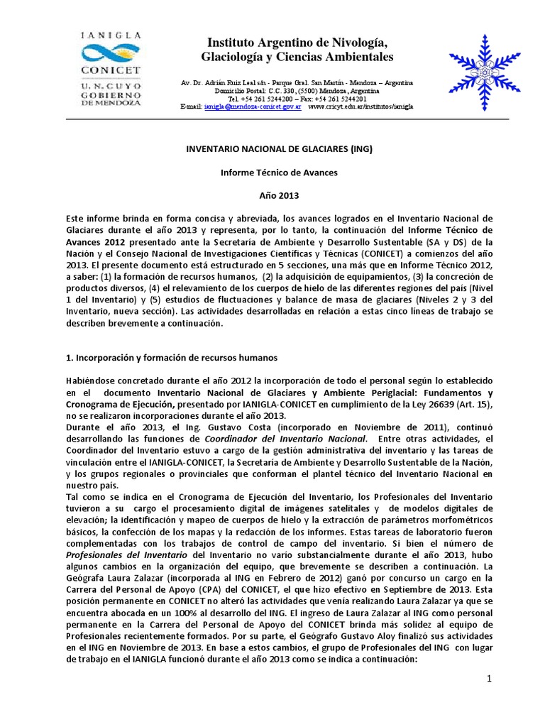 Avances del Inventario Nacional de Glaciares 2013 | PDF | Río | Sistema ...