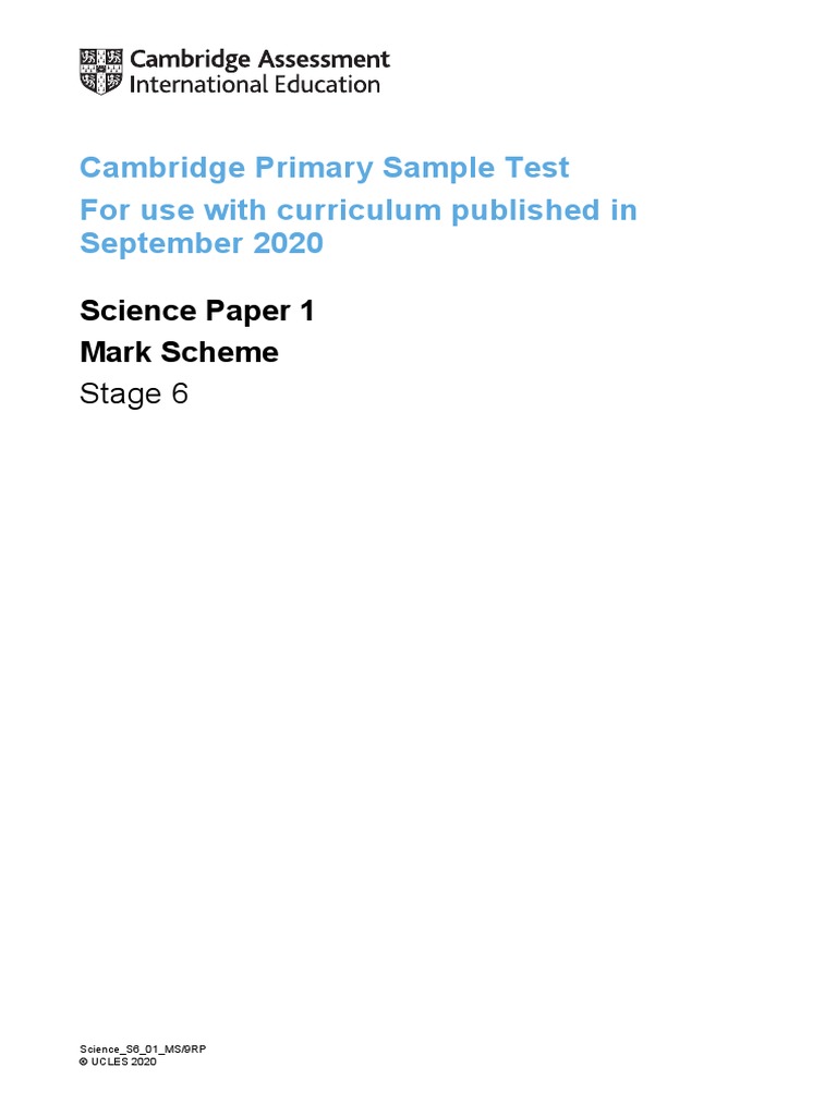 Science Stage 6 Sample Paper 1 Mark Scheme - tcm142-595412 | PDF