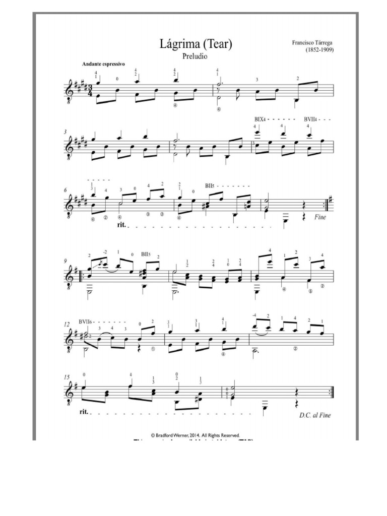 Francisco Tarrega "Lagrima" Preludio | PDF