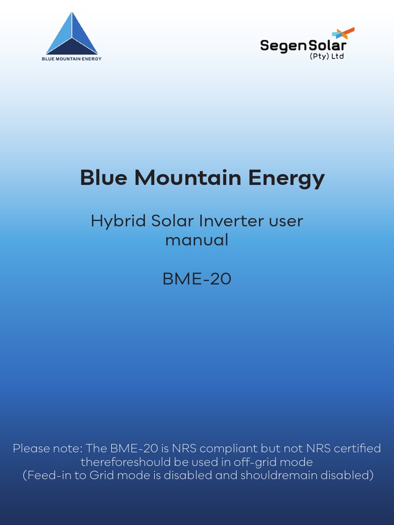 Blue Mountain Hybrid Solar Inverter App Note BME-20 | PDF | Solar Power ...