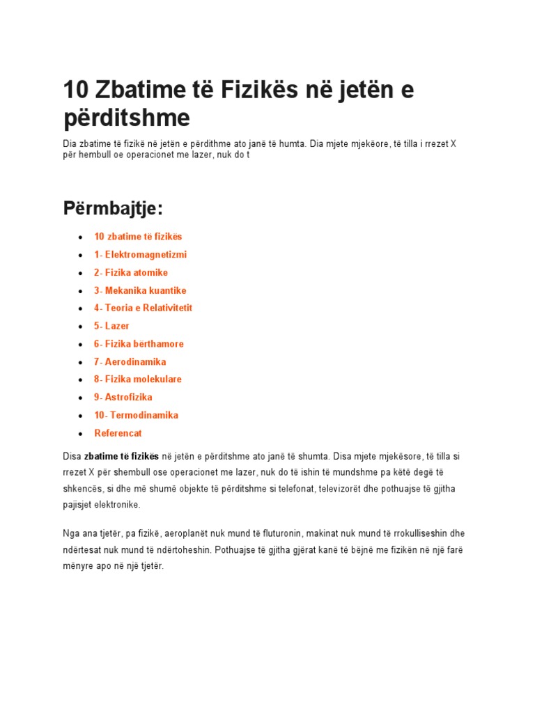 10 Zbatime Të Fizikës Në Jetën e Përditshme | PDF