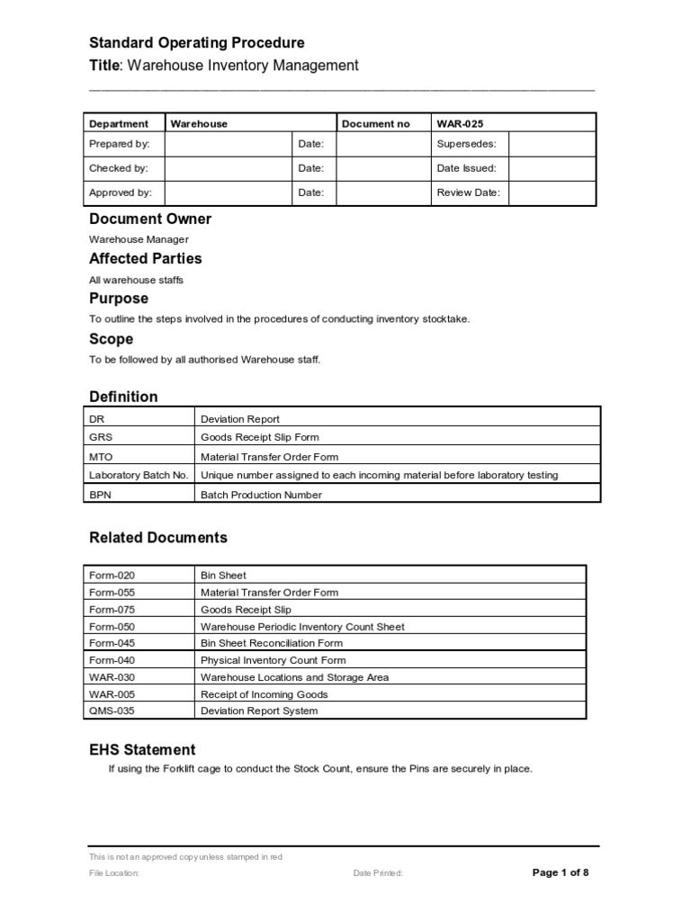 WAR-025 - Sample (Warehouse Inventory Management) | PDF | Inventory ...