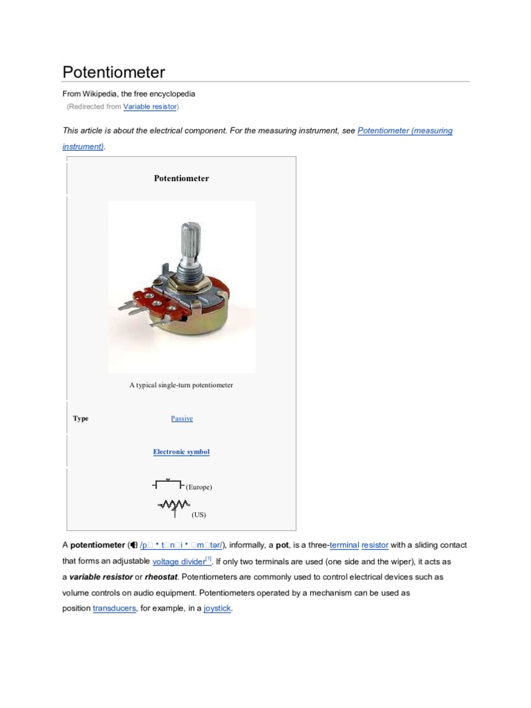 Potentiometer | PDF | Manufactured Goods | Electricity
