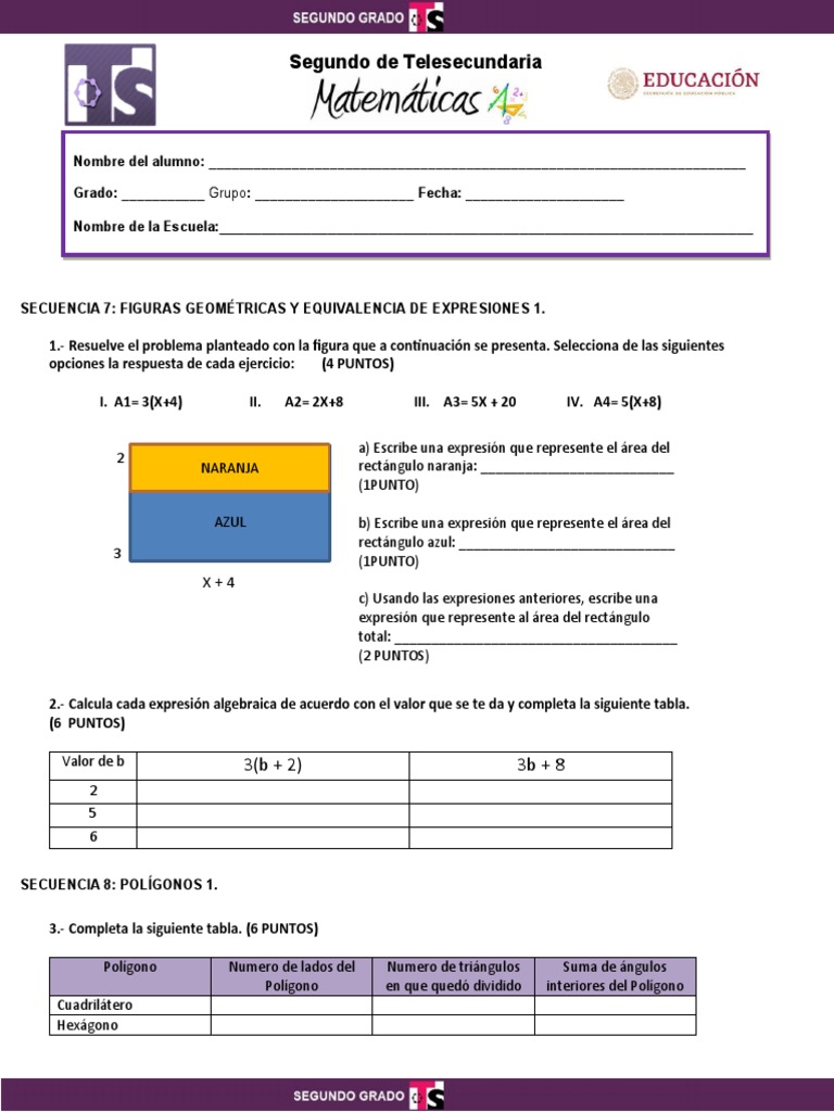 2° Grado - Exámen 2do Trimestre Telesecundaria - MATE-CIENCIAS | PDF ...