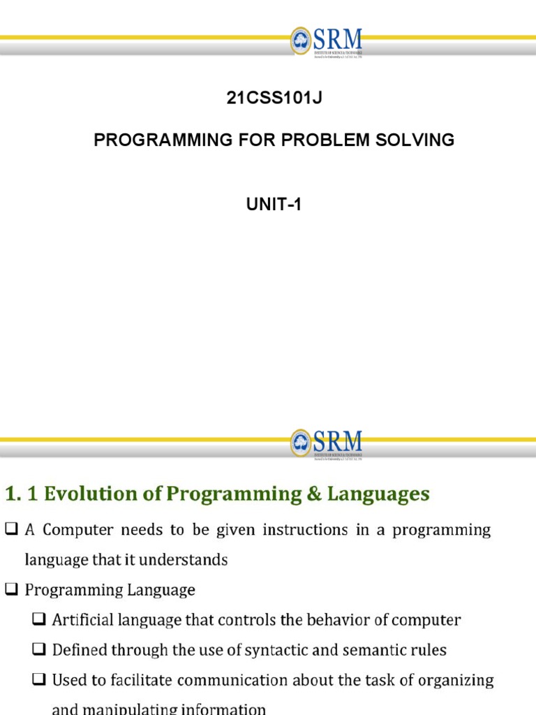 21CSS101J Programming For Problem Solving | PDF | Scope (Computer Science) | Variable (Computer ...
