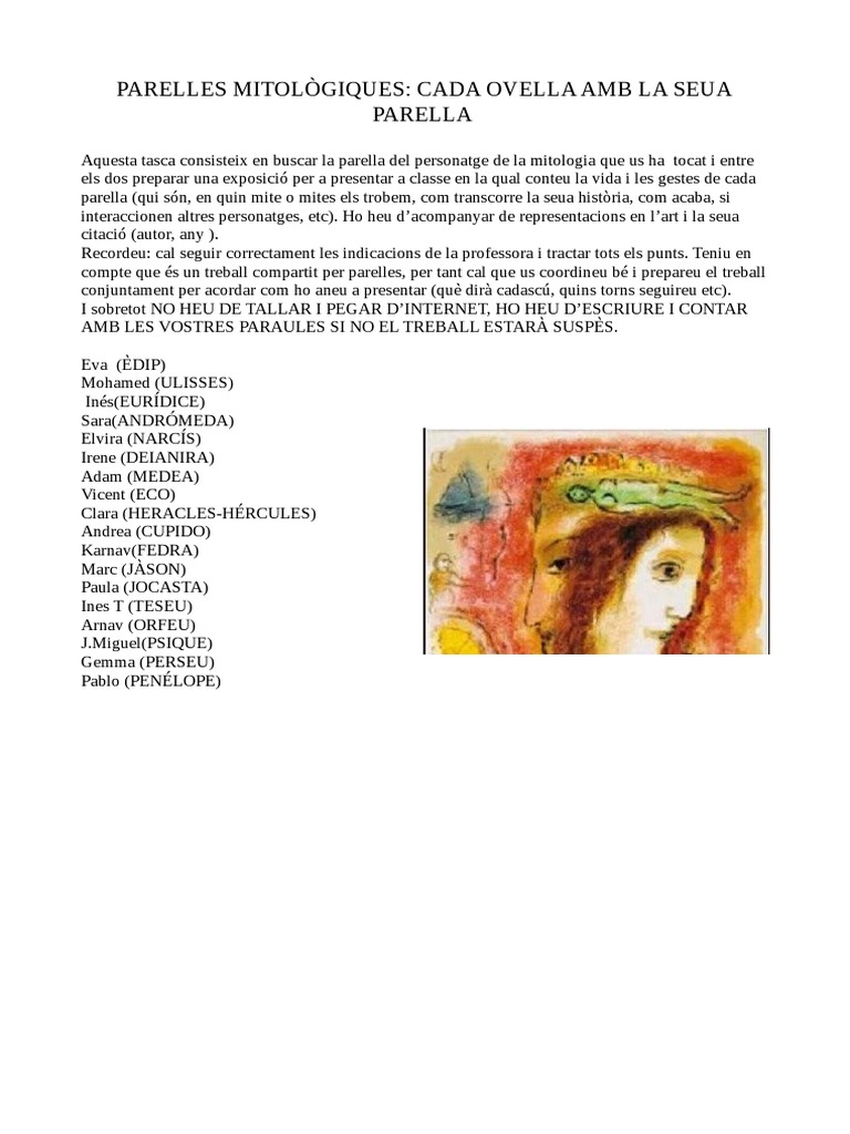 Parelles Mitològiques: Cada Ovella Amb La Seua Parella | PDF