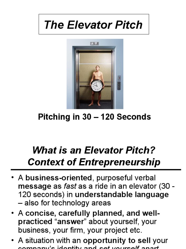 Elevator Pitch | PDF | Entrepreneurship | Startup Company